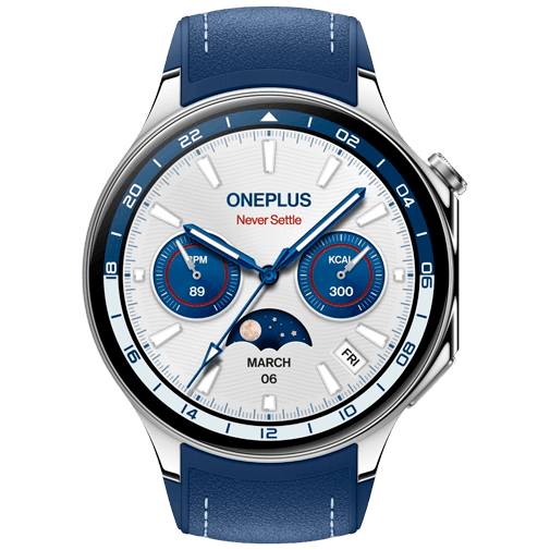 OnePlus Watch 2 Zilver (Blauwe Leren Band) - Belsimpel